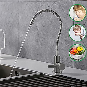 Drinking Water Faucet with Flexible Gooseneck, 360 Degree Rotatable Water Filter Faucet, Kitchen Bar Sink Faucet Lead-Free Cold Water Faucet - Brushed Finish Stainless Steel