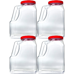 Dubble O 4-Pack Clear Wide Mouth Plastic Jar for Dry Goods/Spice Jar with Handle and Lid - 160 oz. / 1.25 Gallon - Food and Household Supplies Storage Container/Organizer