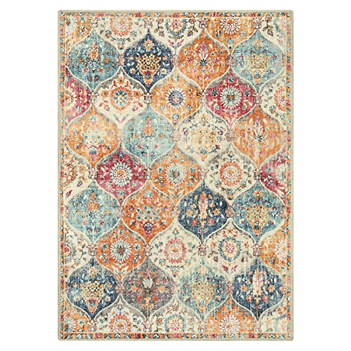 Lahome Moroccan Trellis Area Rug, 5x7 Washable Living Room Rug Indoor Non-Slip, Large Oriental Accent Throw Rug for Kitchen Entryway Bathroom Bedroom Office Carpet (Cream, 5x7ft)