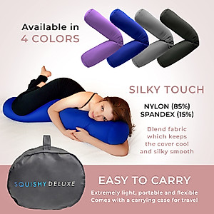 Squishy Deluxe Microbead Body Pillow with Silky Removable Cover, Extremely Huggable, Full Body Support, Keeps Spine in Proper Alignment, Doubles As a Pregnancy & Nursing Pillow, 47 X 7” (Black)