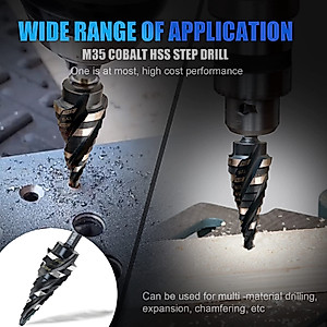 M35 Four Spiral Flute Step Drill Bit Set 1/8"-7/8"(3 pcs), 1/4" Hex Shank Drill for Working Metal, Impact Resistant M35 Cobalt Step Drill Bit, for Stainless Steel, Wood, Aluminum, Plastic