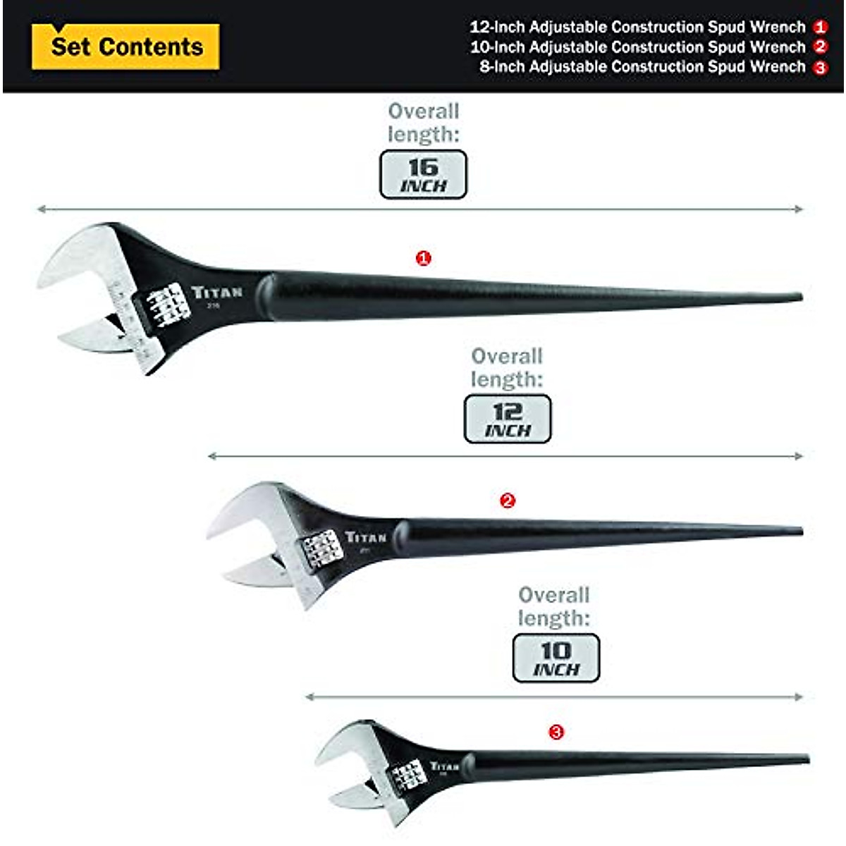 Titan 223 3-Piece Adjustable Construction Spud Wrench Set