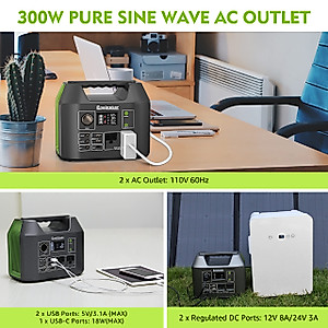 EnginStar Solar Generator 300W Green, 100W Solar Panel, 80,000mAh Portable Power Bank with AC Outlet for Outdoors Camping Emergency Use