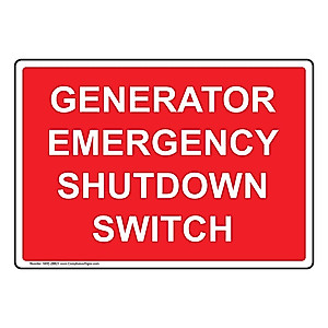 ComplianceSigns.com Generator Emergency Shutdown Switch Label Decal, 5x3.5 in. 4-Pack Vinyl for Machinery Electrical