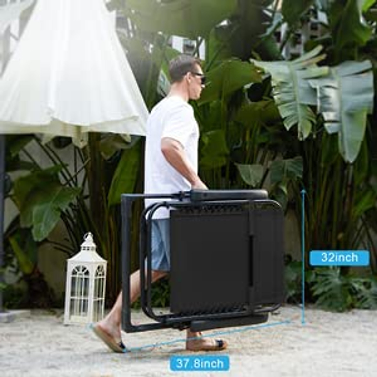 Ezcheer Oversized Zero Gravity Chair with Canopy, Support 400 lbs 31.5 inches Wide Patio Lounge Chair with Foot Rest Cushion, Folding Beach Camping Recliner Chair with Cup Holder (Black)