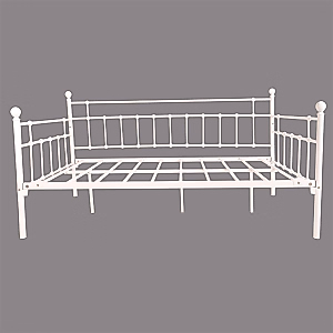 HOMERECOMMEND Metal Daybed Frame Steel Slats Platform Base Box Spring Replacemen Bed Sofa for Living Room Guest Room (Twin, White).