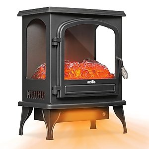 mollie 21-Inch Electric Fireplace Stove 1500W Portable Indoor Freestanding Fireplace Heater with Flame Effect and Adjustable Temperature, Overheating Protection (Black)