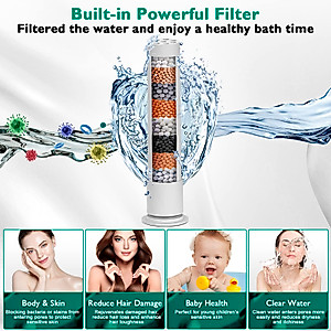 PinWin Dual Filtered Shower Head,Upgraded 10''Rain Shower Head with 12'' Z-Shaped Adjustable Extension Arm & 9-Setting High Pressure Handheld Shower Head Combo,Shower Head Filter for Hard Water,Chrome