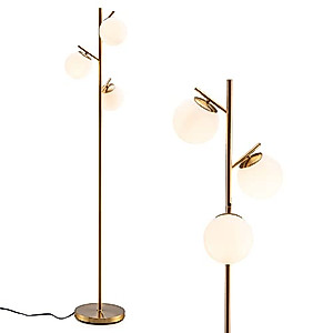 Tangkula 3-Globe Floor Lamp, Modern Freestanding Lamp with Convenient Foot Switch & 3 E26 Bulb Bases, Sturdy Steel Pole, Tall Standing Light for Living Room, Bedroom, Study, Simple Assembly (Golden)