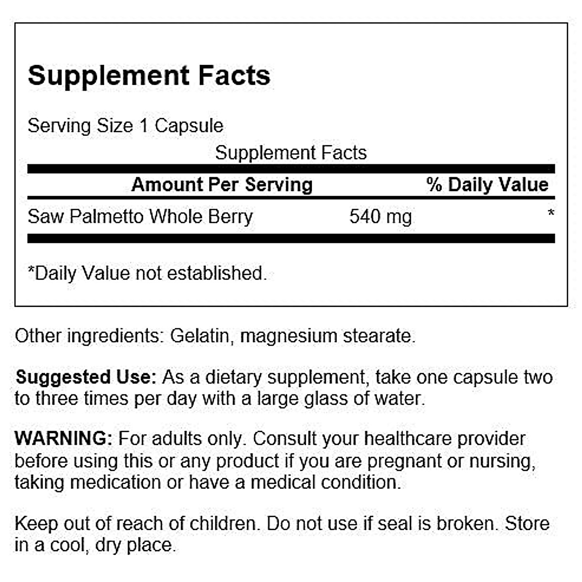 Swanson Saw Palmetto - Herbal Supplement Promoting Male Prostate Health Support - Natural Hair Supplement & Urinary Health Support - 540 mg 100 Capsules