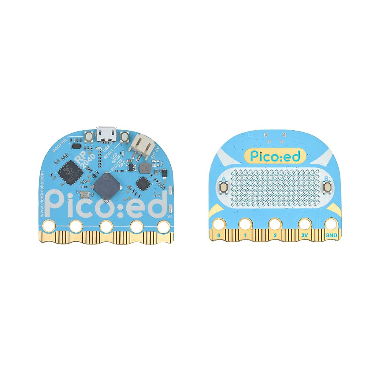 ELECFREAKS Pico:ed Development Board Based on Raspberry Pi RP2040 MCU, Picoed Python Microcontroller with 7 * 17 Dot-matrix Screen Dual-core ARM Cortex M0+ Processor for Education Classroom Teaching