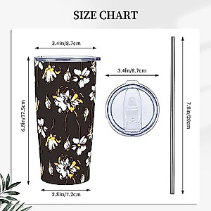 DLUCCA 20oz Insulated Coffee Tumbler With Straw Stainless Steel Swig Tumblers,Travel Mugs Insulated For Hot And Cold,Reusable Thermal Water Bottle Cup For Car Camping Exercise（Golden Floral ）