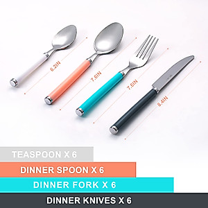 Cutiset 24 Pieces Stainless Steel Kitchen Flatware Set with Organizer, Camping Silverware Set with Colored handles,Set of 6