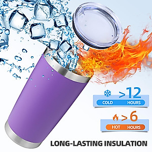 Volhoply 20oz Stainless Steel Tumbler with Lid and Straw,Double Wall Insulated Travel Iced Coffee Mug Fits Car Cup holder,Powder Coated Cups for Hot and Cold Drinks,Gifts for Women Men（Purple,1 Set）
