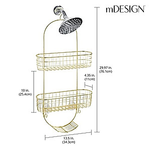 mDesign Steel Metal Curved Bathroom/Shower Caddy, Hanging Storage Organizer for Shampoo and Conditioner Bottles - 2-Tier Rack with Baskets - Holder for Soap, Body Wash, Concerto Collection, Soft Brass