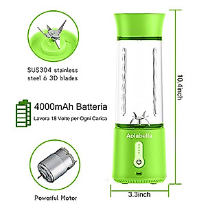 Portable Blender, Personal Size Eletric USB Juicer Cup, Fruit, Smoothie, Baby Food Mixing Machine with Updated 6 Blades,Magnetic Secure Switch for Superb Mixing 500ml (Green)