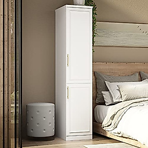 ECACAD Slim Wardrobe Armoire with 2 Doors, 3-Tier Shelves & Hanging Rod, Wooden Closet Storage Cabinet for Bedroom, White (15.7”W x 19.3”D x 74.8”H)