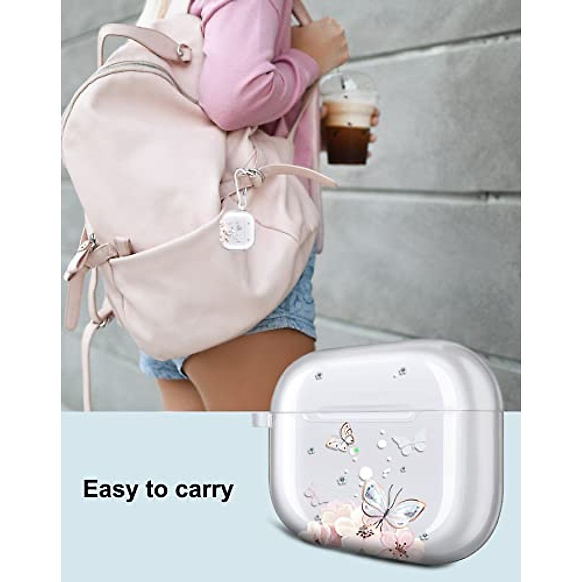JAHOLAN AirPods 3 Case Clear Butterfly Case Cute Protective Soft Shockproof Cover with Keychain for Women Girls Compatible with AirPods 3rd Generation Wireless Charging Case - Butterfly Flower Pink