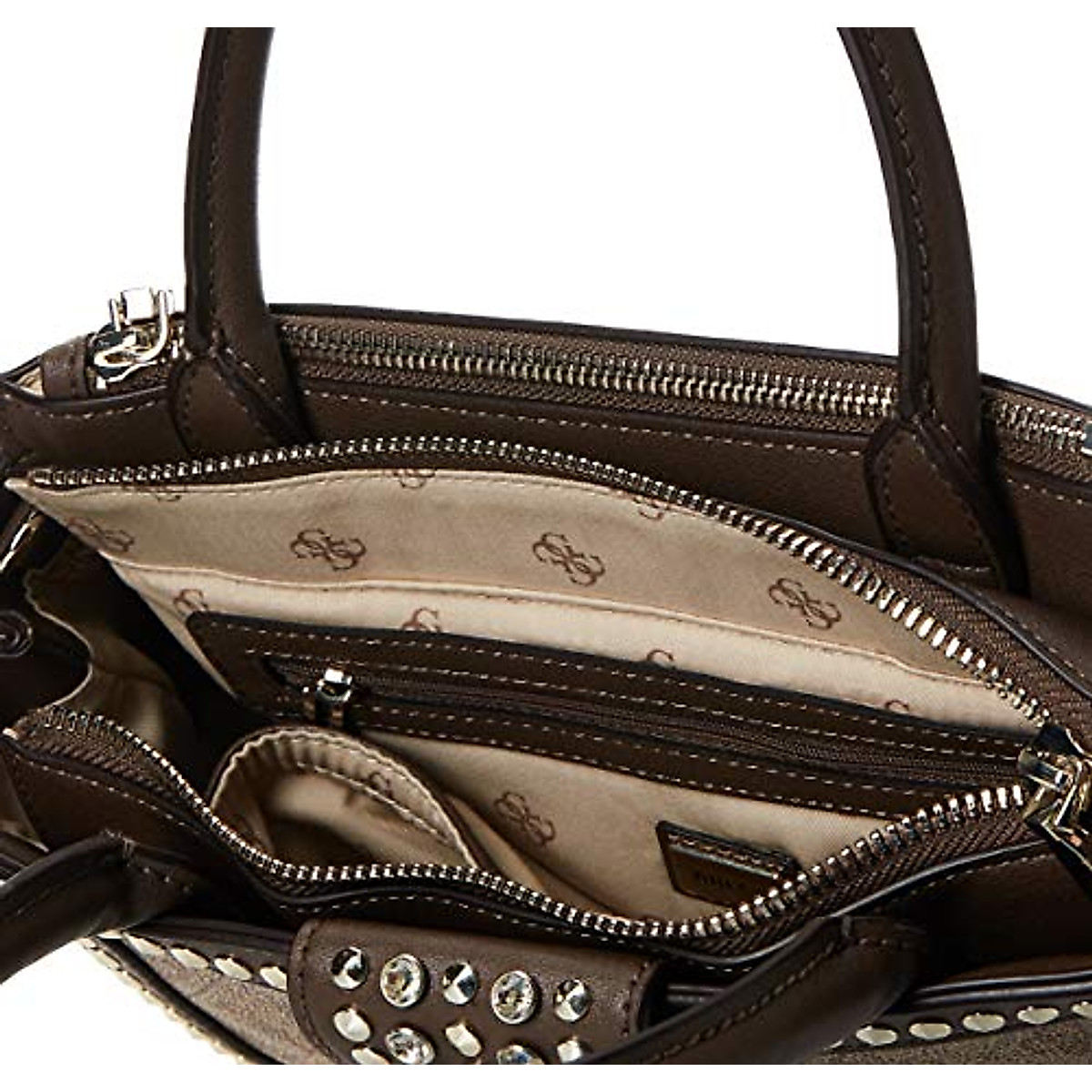 GUESS Logo Bling Society Satchel, Latte