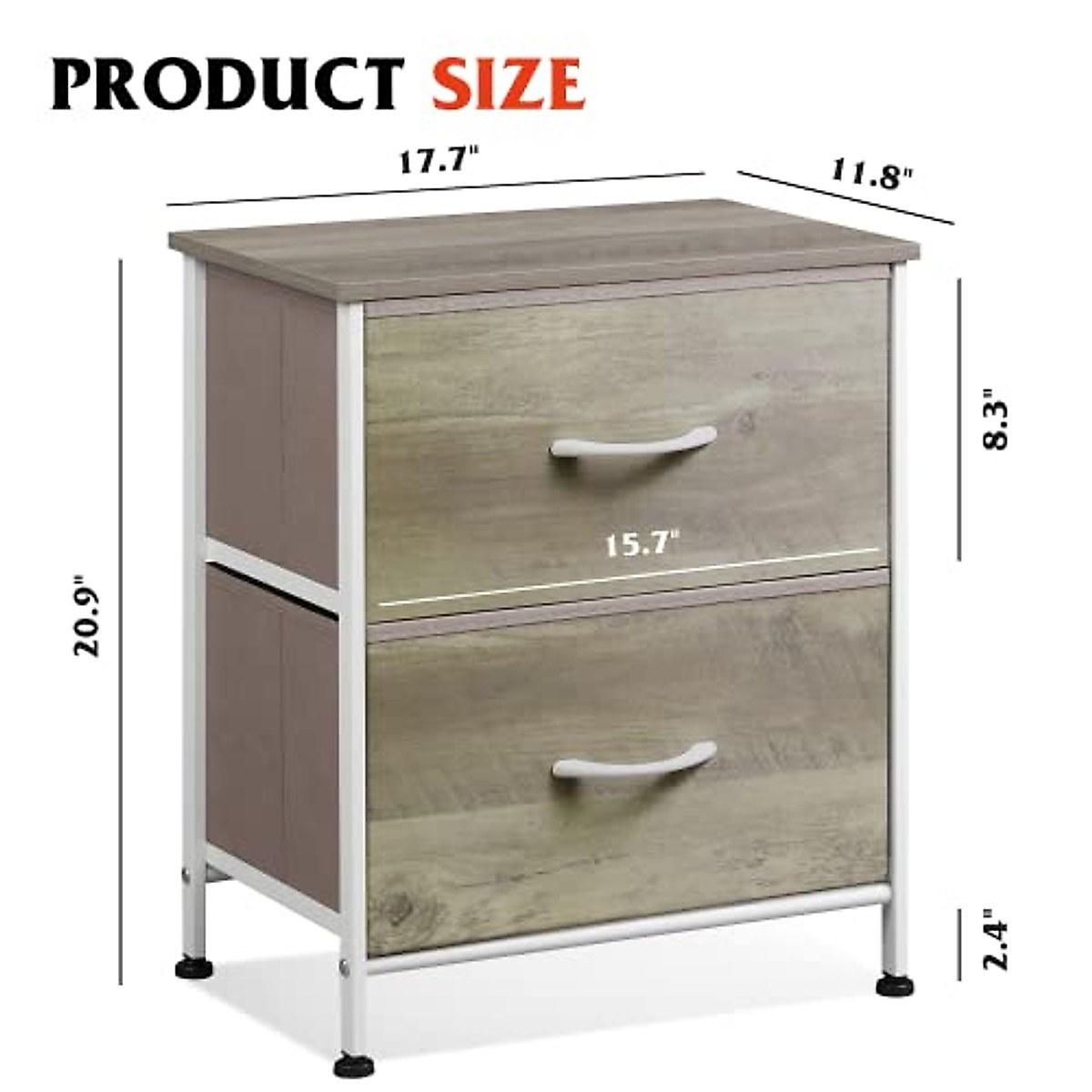 WLIVE Two 2-Drawer Nightstand and 5-Drawer Dresser Set, Fabric Dresser, Storage Organizer Unit with Fabric Bins for Closet, Living Room, Hallway, Nursery, College Dorm, Greige