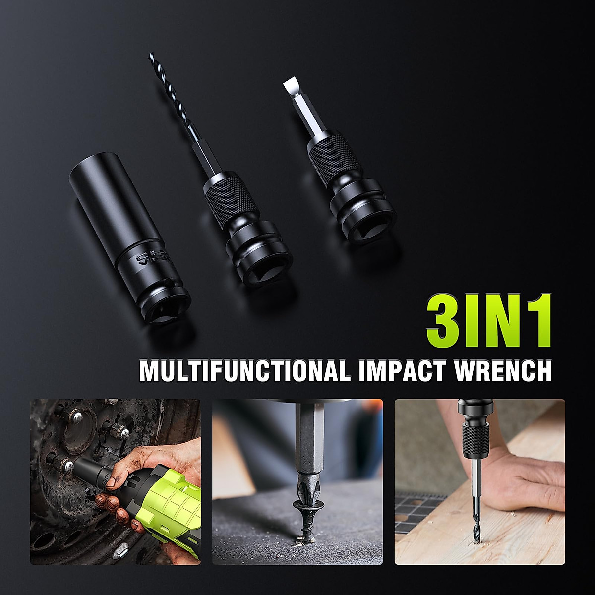 Robustrue Cordless Impact Wrench, 406Ft-lbs (550N.m) Brushless 1/2 inch Impact Wrench, 2800RPM High Torque Impact Gun, 2x 4.0Ah Battery, Charger, 4 Sockets, Electric Impact Wrench for Car Home