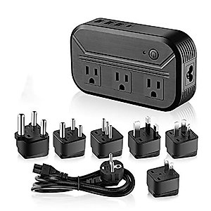 Voltage Converter 2300W Power Step Down 220V to 120V Universal Travel Adapter Power Converter Power Transformer w/3 AC outlets 3USB Ports 1 Type-C International Plug Converters Over 180 Countries