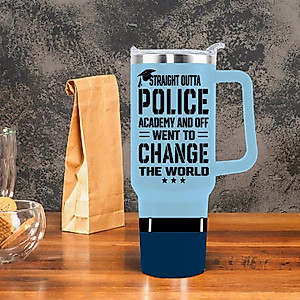sxmluedn Police Academy Graduation Gifts Police Tumbler Coffee Mug 40oz Cup with Handle and Straw