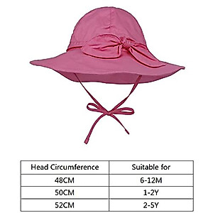 Kid's Solid Sun Hat Wide Brim UPF 50+ Hat for Toddler Boys Girls Adjustable Bow Bucket Hat Newborn (Pink, 6-12 Months)