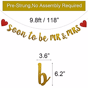 Soon to Be MR & MRS Banner, Pre-strung,No Assembly Required, Bachelorette/Bridal Showers/Engagement/Wedding Party Supplies Decorations, Gold Glitter Paper Garlands Backdrops, Letters Gold Betteryanzi