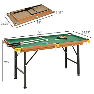Soozier 55" Portable Folding Billiards Table Game Pool Table for Whole Family Number Use with Cues, Ball, Rack, Chalk, Green