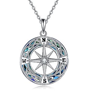 ONEFINITY Compass Necklace Sterling Silver Celtic Knot Abalone Shell Necklace Graduation Friendship Talisman Travel Necklace Inspirational Graduation Gift Jewelry Gifts for Women
