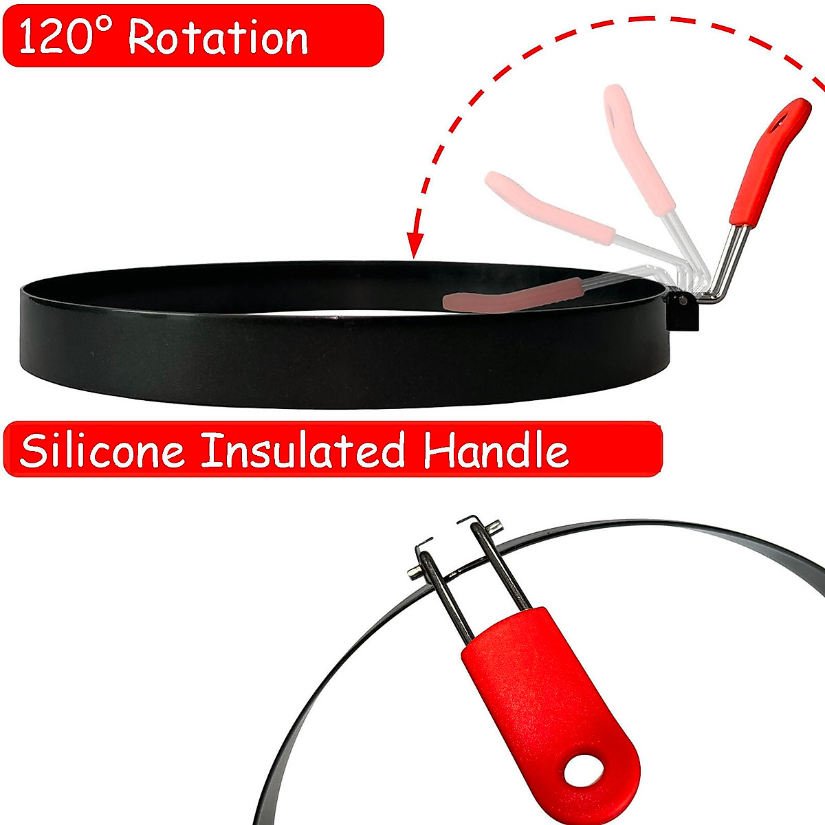 8" Pancake Mold 2 Pack Pancake Ring with Insulated Handle Nonstick Big Egg Ring Omelette Ring for Griddle Stainless Steel Round Pancake Shaper Mold for Fried Egg Pancakes Sandwich Muffins Breakfast