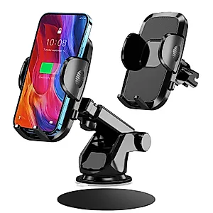 TAPMEI Car Phone Holder [Military-Grade Suction & Clip] 3 in 1 Phone Mount for Car Dashboard Windscreen Air Vent Compatible with All Cell Phones(Black)