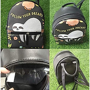 Freewander Purple Smoking Skull Print PU Leather Wallet Mini Backpack School Bag for Women 2pc