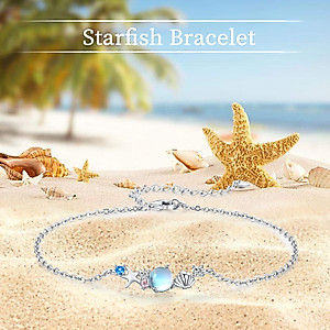 Twoowl Starfish Shell Bracelets 925 Sterling Silver Beach Bracelet Ocean Jewelry Gifts for Women Girlfriends