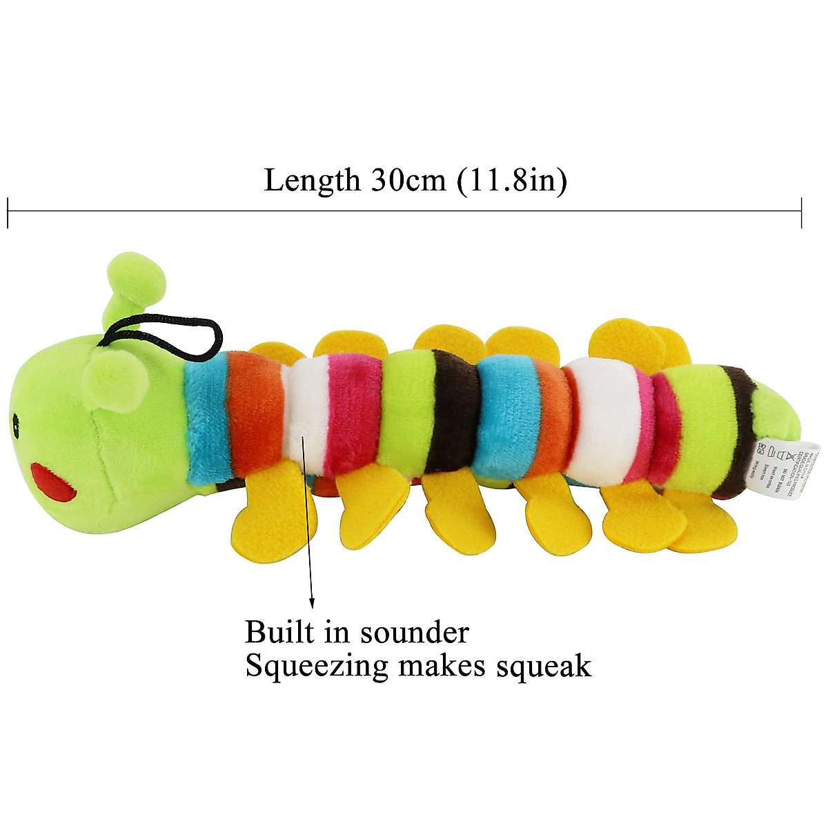 QIYADIN Pet Squeaker Toys, Dog Chew Toy, Soft Short Plush Sounding Toy for Puppy (Colorful Caterpillar)