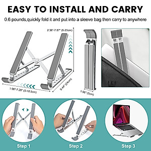Vaselin Desktop Laptop Stand, Aluminum Alloy Computer Stand,Adjustable Height Ergonomic Laptop Stand,Foldable Laptop Stand Grade 9 Non-Slip，Stand for 9-15.6'' Tablet, Laptops(Silver)