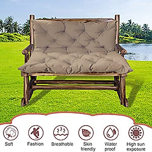 MiokyStaner Porch Swing Cushions with Backrest, 2-3 Seater Waterproof Bench Pad Cushions, Thicken 4" Outdoor Swing Cushions, for Outdoor Patio Garden Furniture (59x40in, Khaki)