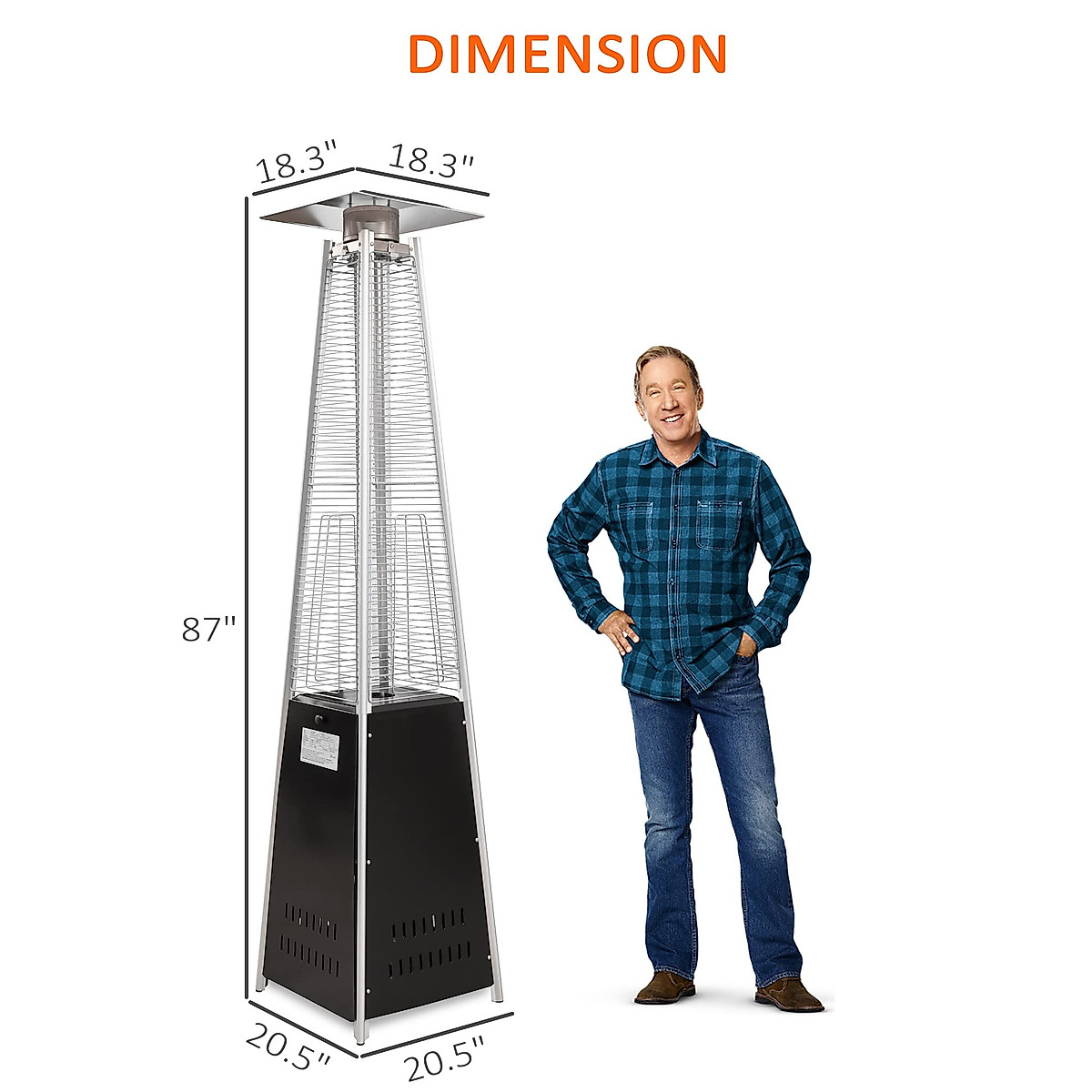 Vilobos Outdoor Patio Heater, Pyramid Standing Gas LP Propane Heater with Wheels 87 Inches Tall 42000 BTU for Commercial & Residential Courtyard (Black)