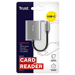 Trust Dalyx Fast USB Cardreader, Fast USB 3.2 Gen 1 with USB-C Connector, 104 MB/s with Compatible UHS-I Cards, (Micro) SD, SDHC and SDXC up to 2 TB, MacBook, PC, Laptop, Chromebook