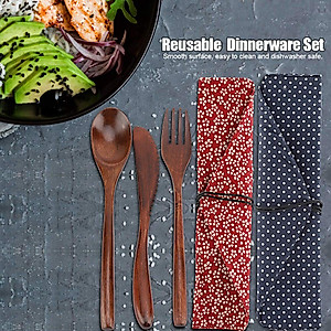 3Pcs Wooden Spoon Fork Knife Cutlery Set, Japanese Reusable Wooden Bamboo Cutlery Set