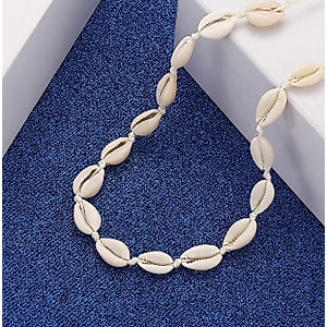 CENAPOG Cowrie Shell Choker Necklace for Women Puka Shell Necklace Corded Seashell Necklace Hawaiian Beach Jewelry