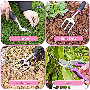 HLWDFLZ Garden Tool Set - 13 Pieces Heavy Duty Aluminum Gardening Tools, Gardening Gifts for Women, with Storage Box Pruning Shears Gardening Knee Pads Succulent Tools, Pink