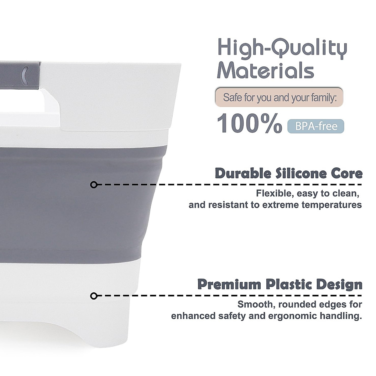 Goderewild 2024 Upgraded 2.4 Gal (9L) Collapsible Dish Basin with Drain Plug, Space Saving Multiuse Foldable Sink Tub, Dishpan, Beverage Tubs for Camping, Vegetable Washing, RV (Gray)