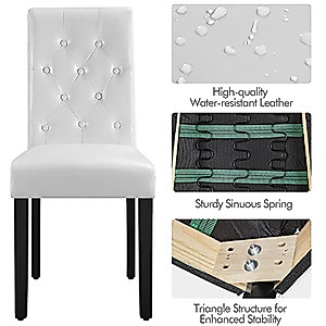 Yaheetech Dining Chairs with Leather Seat and Solid Wood Legs Button Tufted Padded Kitchen Chair Accent Side Chair for Home Kitchen and Restaurant, Set of 6, White