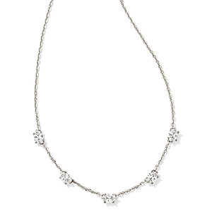 Kendra Scott Cailin Rhodium-Plated Brass Crystal Strand Necklace in White Cubic Zirconia, Fashion Jewelry For Women