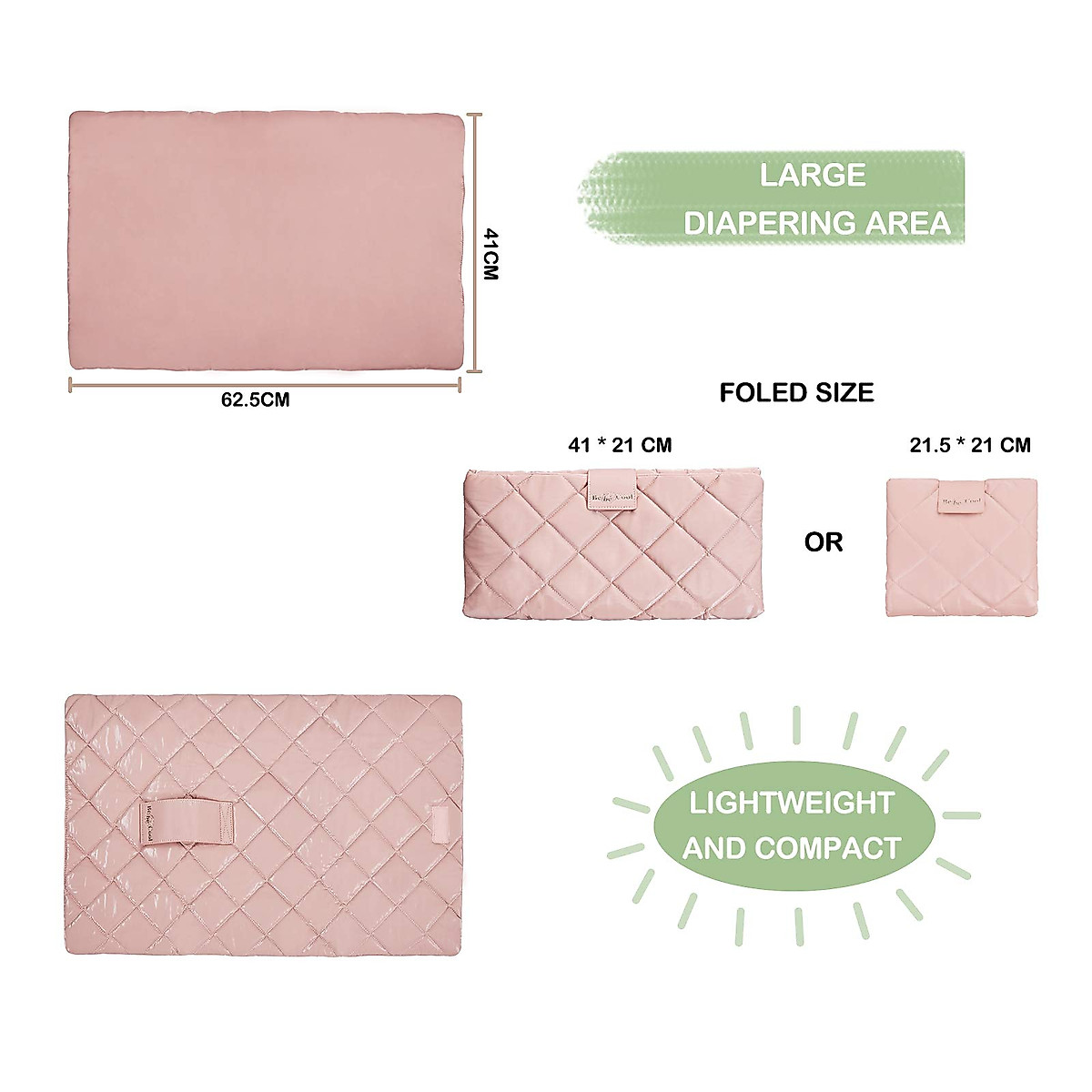 Portable Travel Baby Changing Pad, Soft Large Quilted Padded Foldable Wipeable Waterproof Changing Mats, for Infant Newborn & Toddlers Home Travel Outside (Dusty Pink)