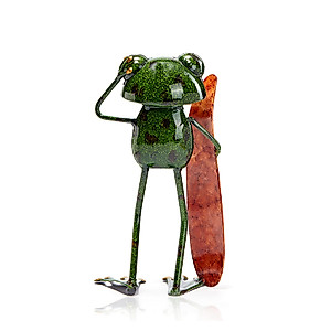 Aayla 9.5" H Frog Statue - Unique Adorable Green Surfing Frog Figurine Gift Home Kitchen Garden Decor for Frog Lovers