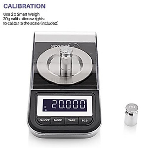 Smart Weigh 50g x 0.001 Grams, Premium High Precision Digital Milligram Scale, Includes Tweezers, Calibration Weights ,Three Weighing Pans and Case
