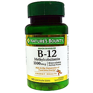 Nature's Bounty B-12 1000 mcg Microlozenges 60 ea (Pack of 2)
